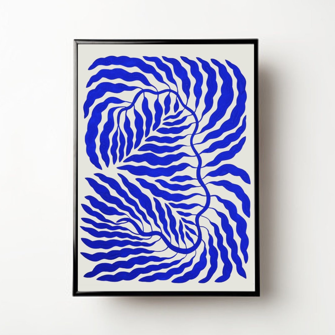 Blue Leaves Modern Print, Blue Leaf, Modern Wall Art, Minimalist ...