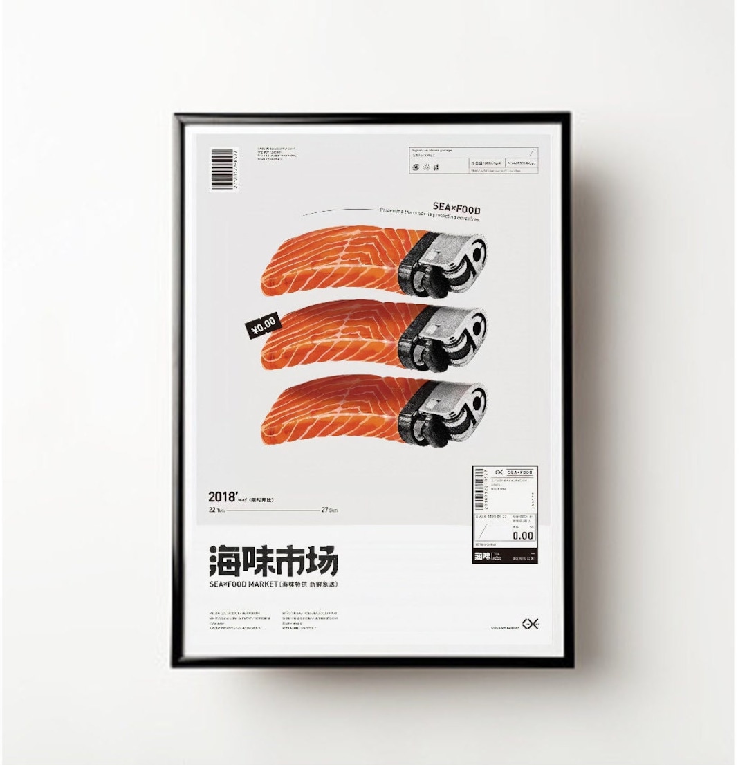 Salmon Lighter Poster, Trendy Poster, Aesthetic Wall Art, Seafood ...