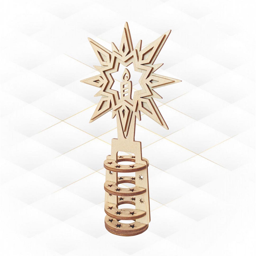 Christmas Tree Topper Candle Laser Cut Design, Star Pattern, SVG DXF ...