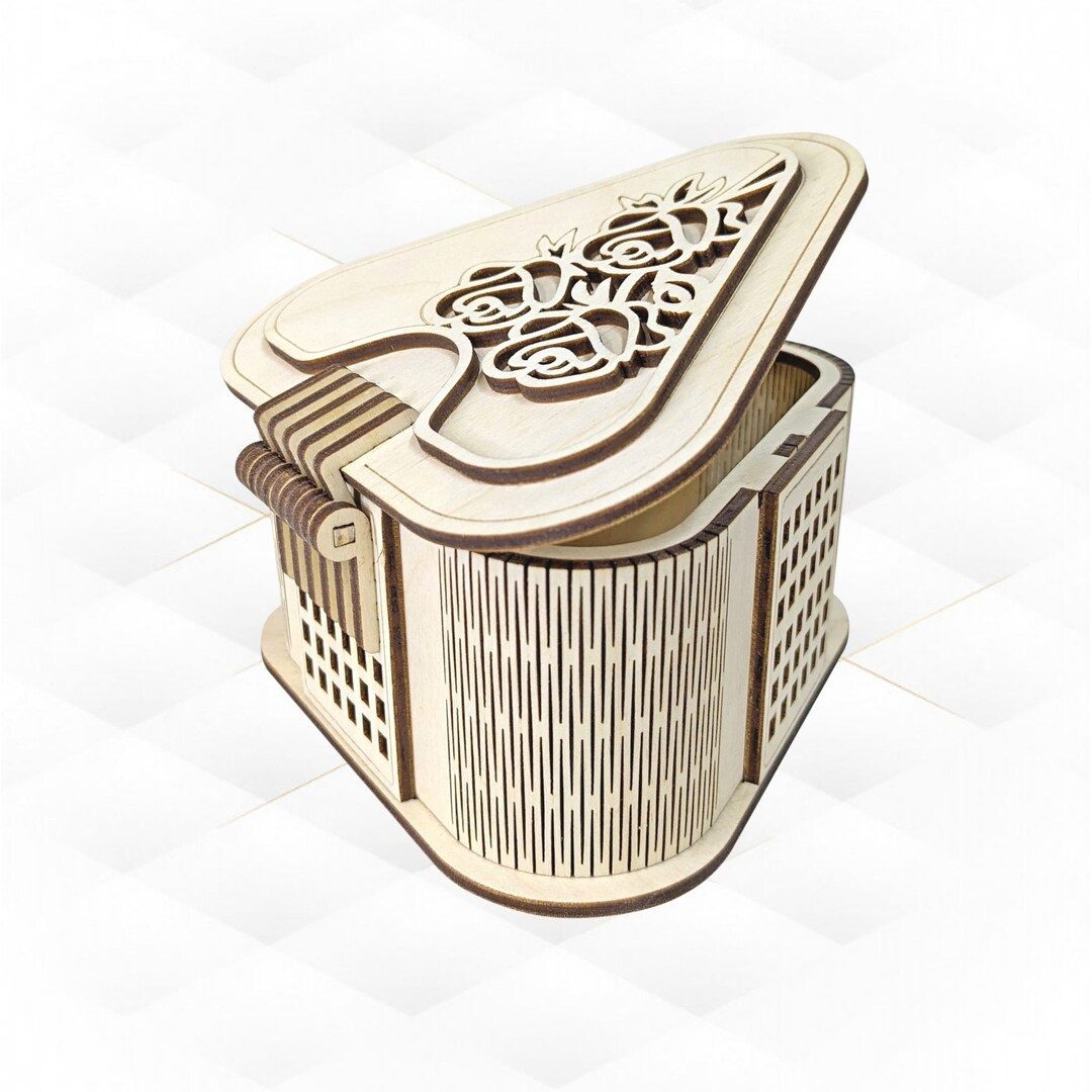 Gift Jewelry Box With Lid, Triangular Heart Pattern, Laser Cutting ...