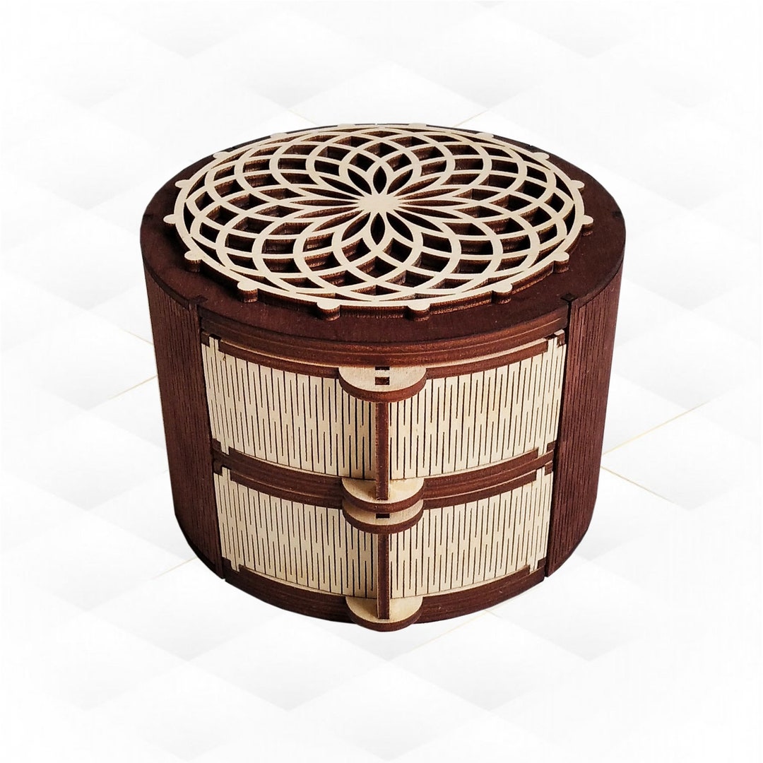 Gift Round Box With 2 Shelves, Svg Dxf Design for Laser Cutting. Laser ...