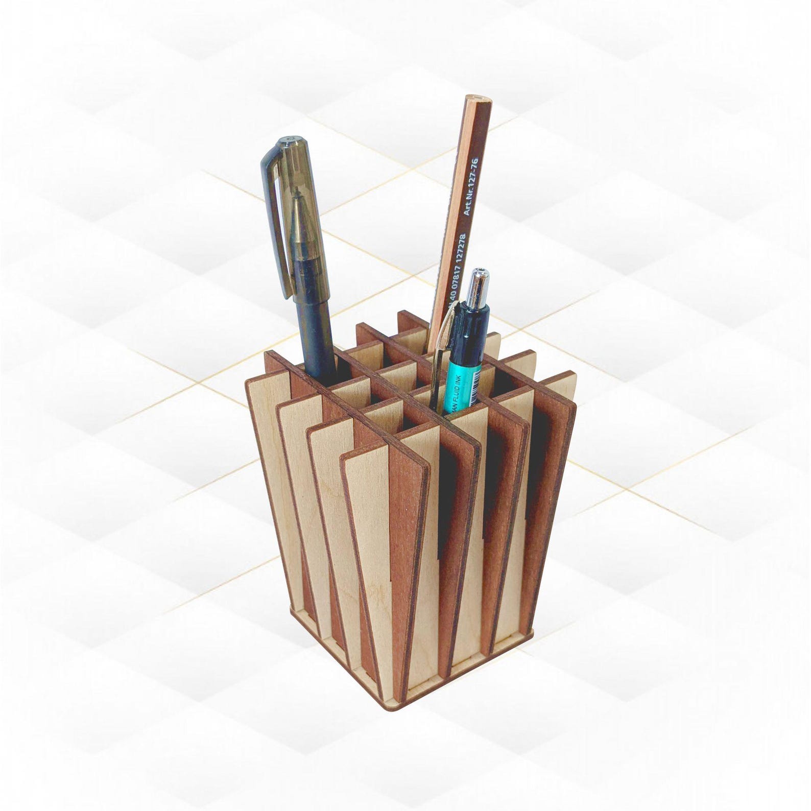 Gift Pen Holder Laser Cut SVG DXF Template, Pencils Organizer Laser ...