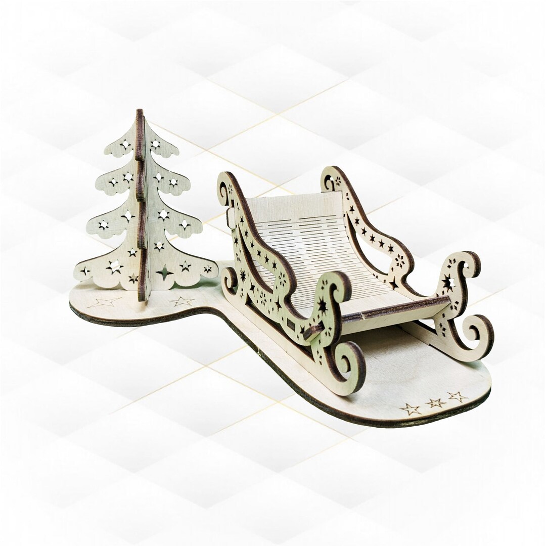 Christmas Cards Puzzle Laser Cut Design, Sleigh Tree XMAS Greeting Card ...