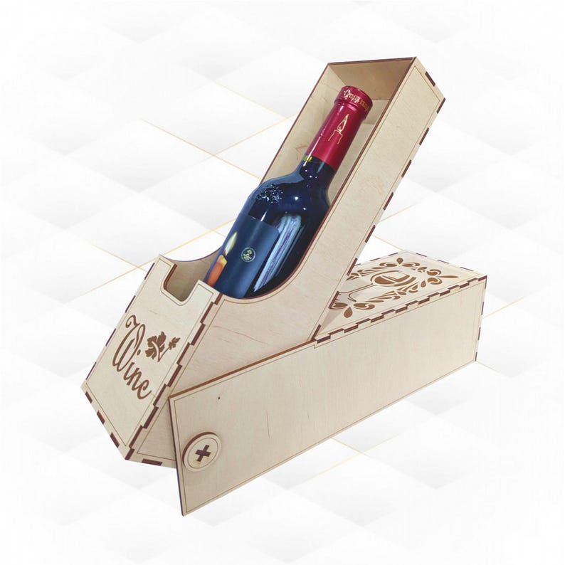 Wine Box Laser Cut Template, SVG DXF Vector Model, Bottle Holder Laser ...