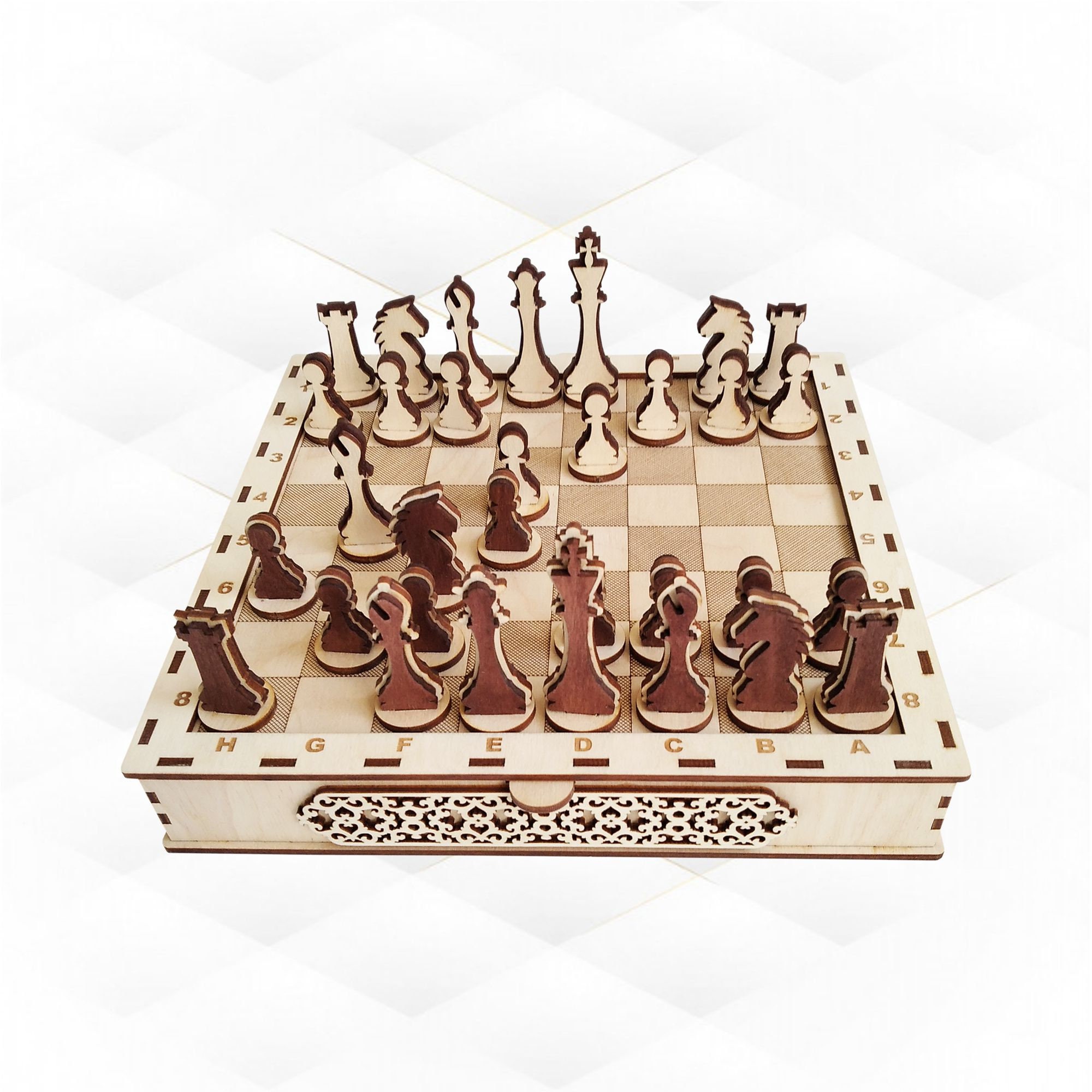 Chess Set With Board Laser Cutting Design. Svg Dxf Files for - Etsy