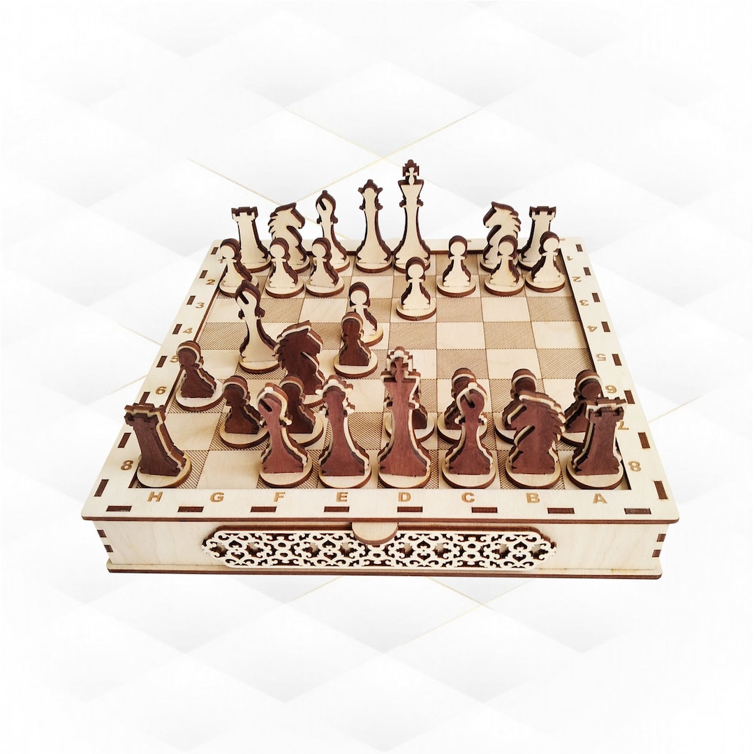 Chess Set With Board, Laser Cutting Design, Game Board. Svg Dxf Files ...