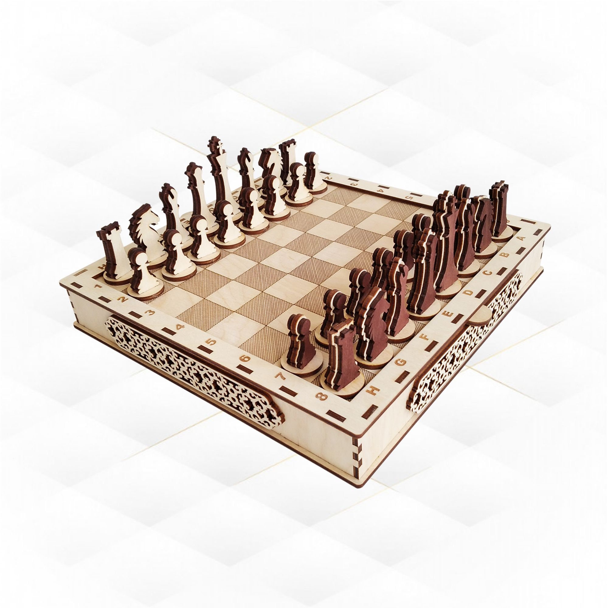 Chess Set With Board Laser Cutting Design. Svg Dxf Files for - Etsy