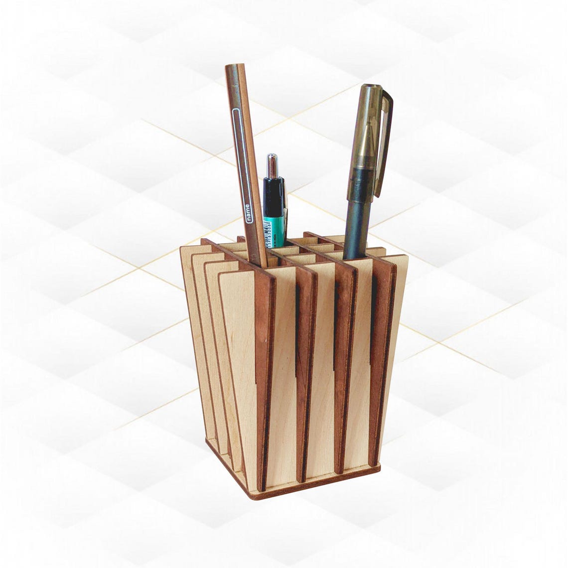 Gift Pen Holder Laser Cut SVG DXF Template, Pencils Organizer Laser ...