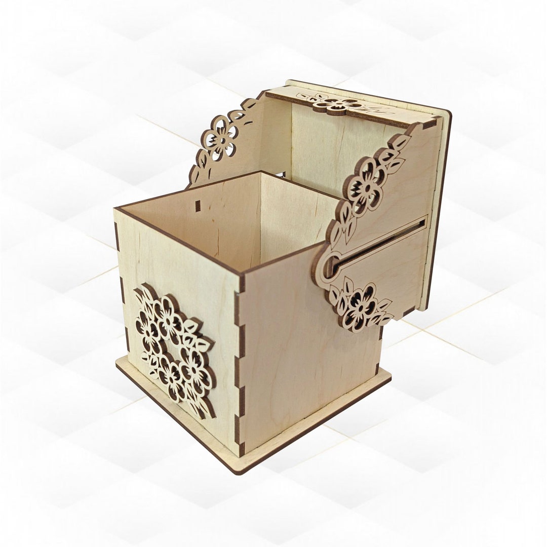 Gift Jewelry Box With Turn Lid, Flowers Pattern, Ready Use Laser ...