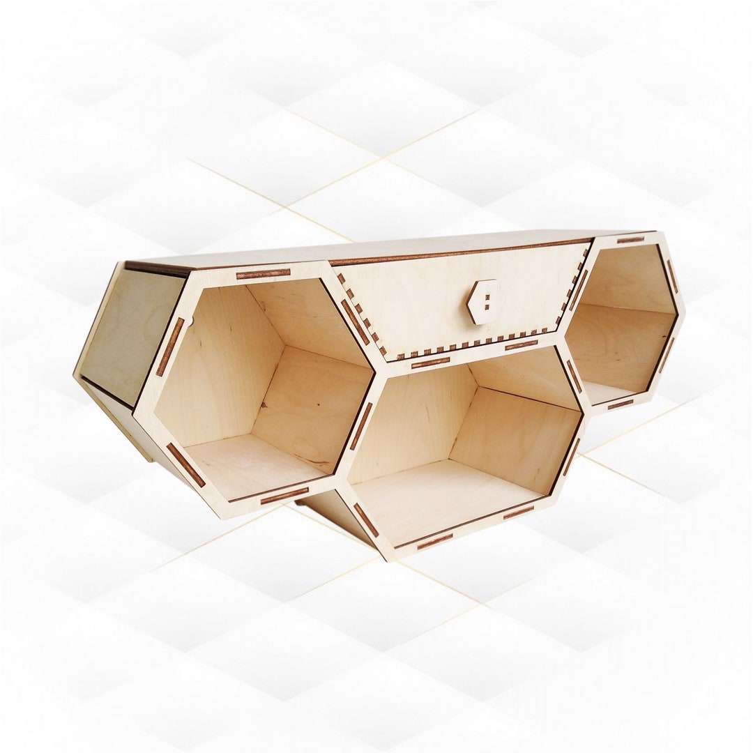 Hexagon Wall Shelf Laser Cut Design: SVG DXF Vector Template, Laser ...