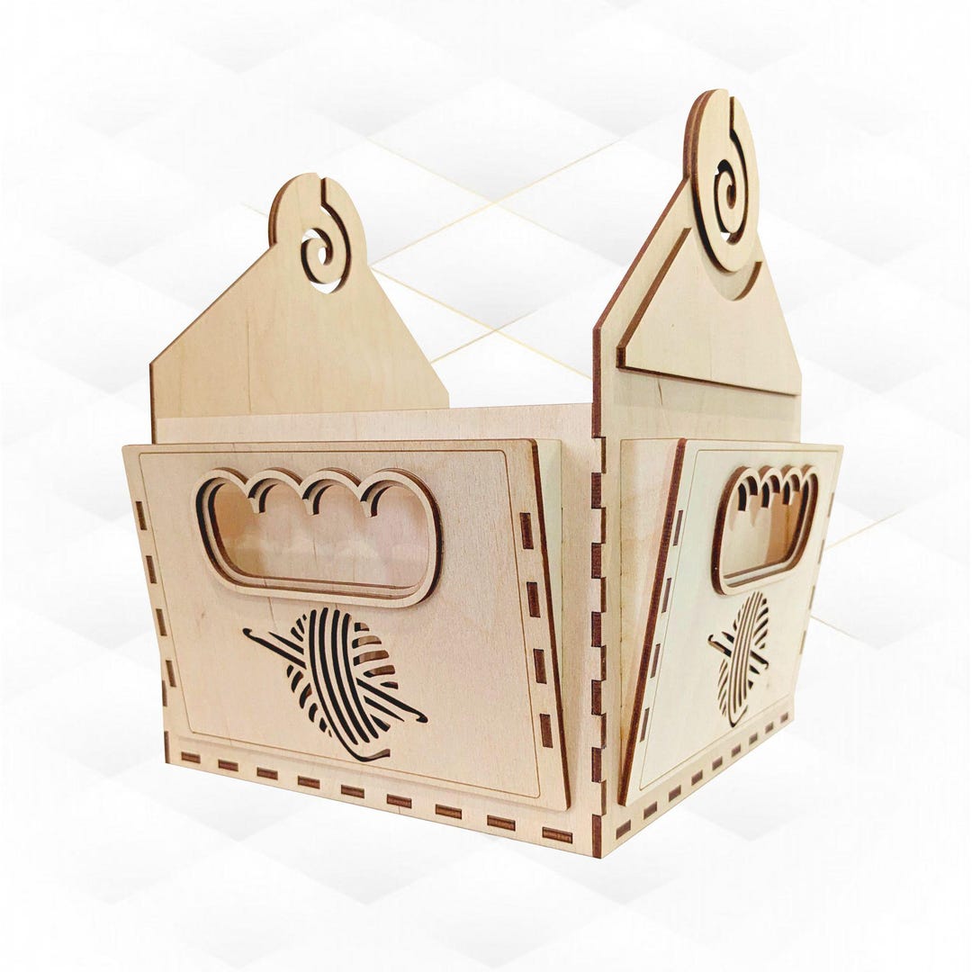 Gift Yarn Basket Laser Cut Template, Knitting Box SVG DXF Model, Vector ...
