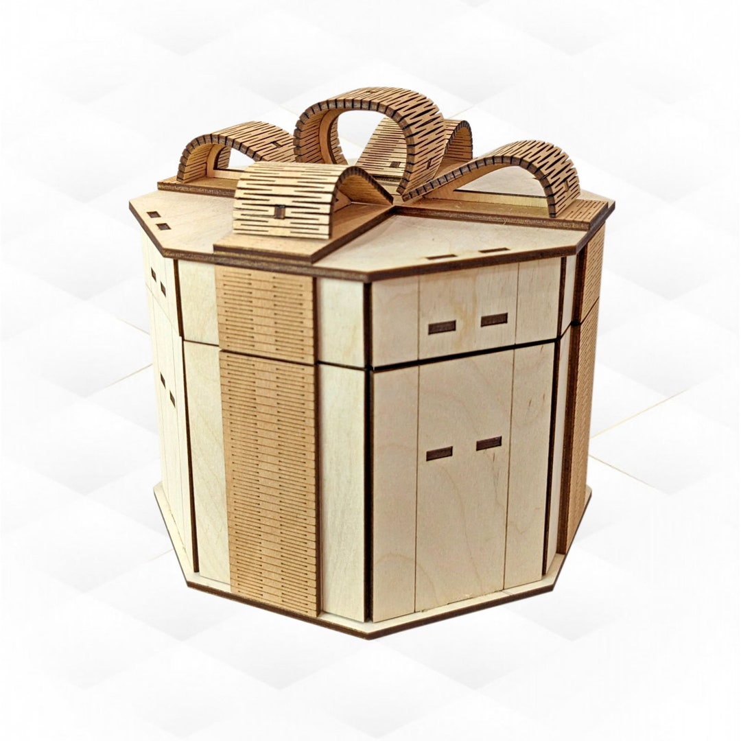 Gift Box Bow, Svg Dxf Design Laser Cutting. Octagonal Jewelry Box ...