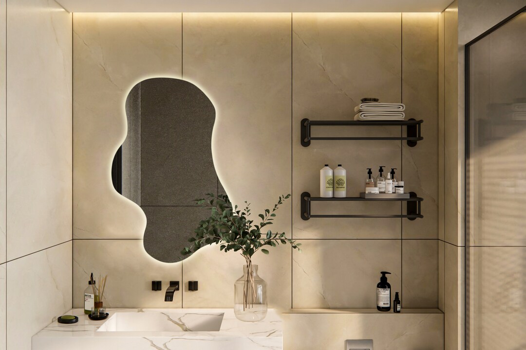 Aesthetic and Irregular LED Illuminated Bathroom Mirror / Full Length ...
