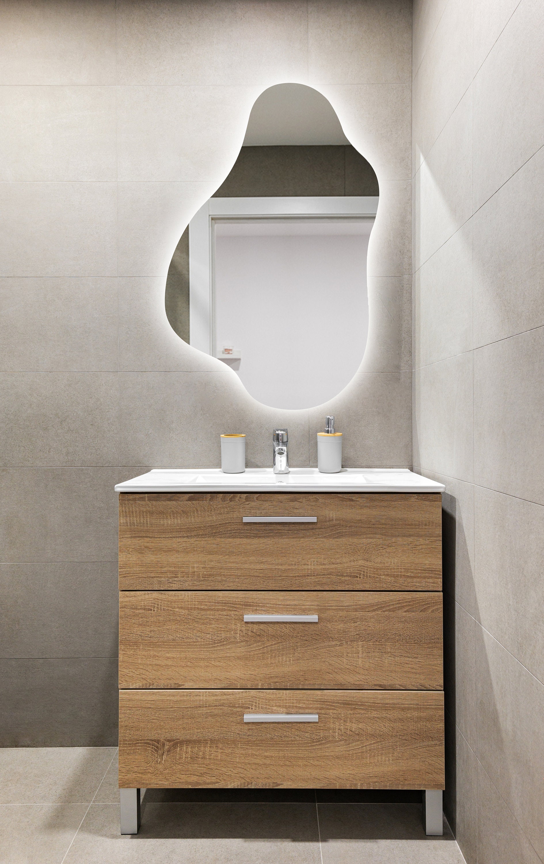 Irregular Bathroom Mirror - Backlit Led Illuminated Mirror - Asymmetric ...