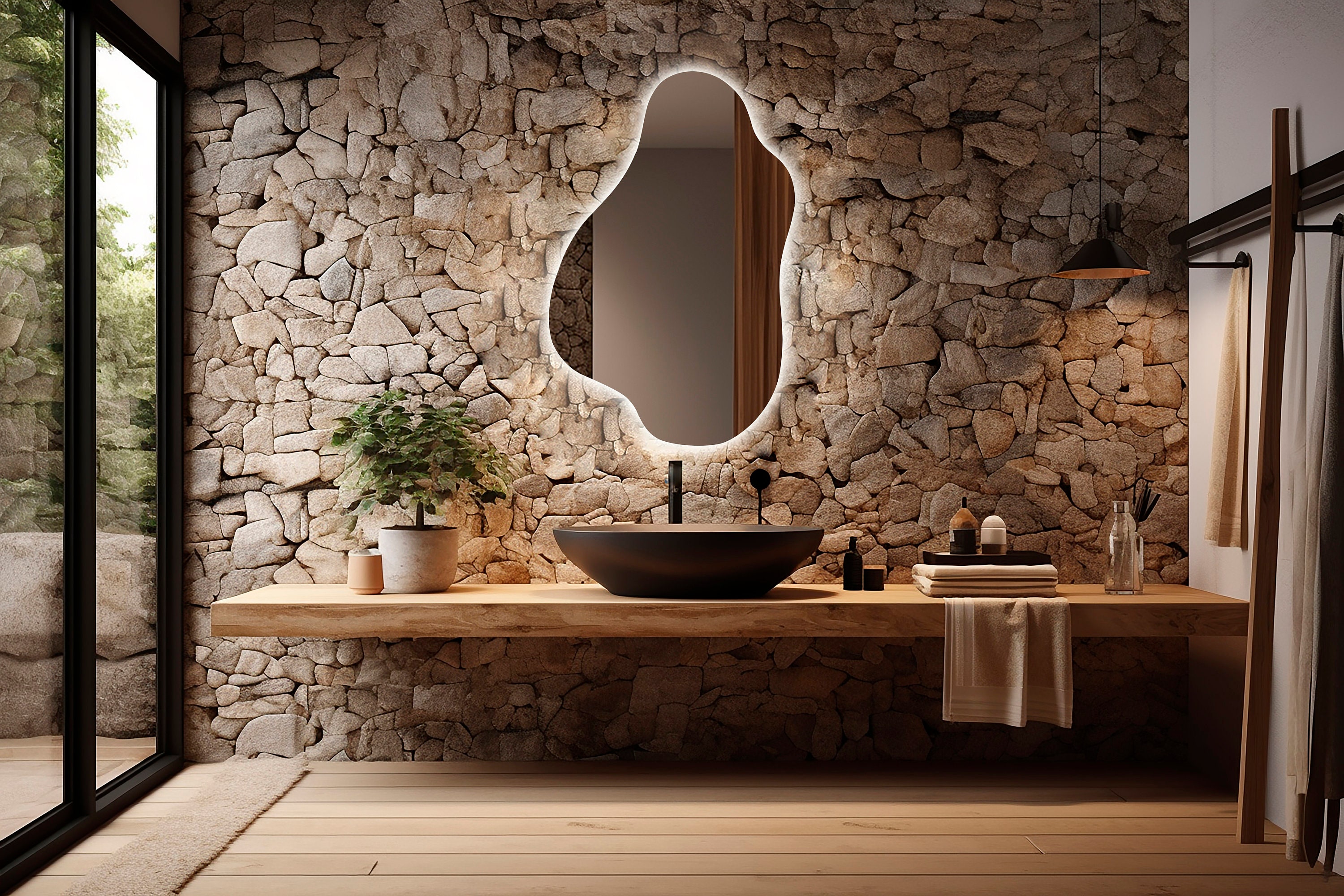 Irregular Bathroom Mirror - Backlit Led Illuminated Mirror - Asymmetric ...
