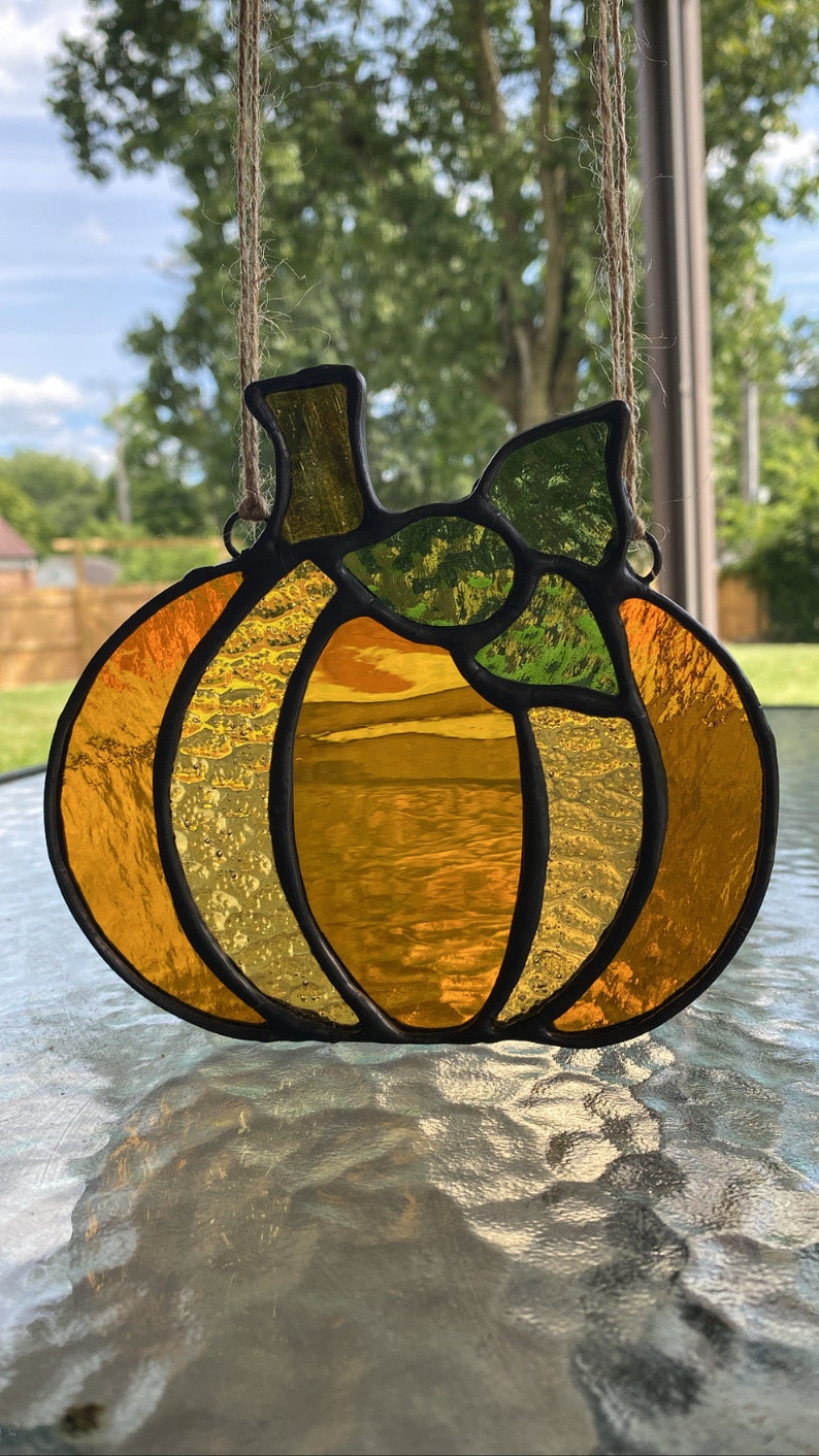 Pumpkin Stained Glass Suncatcher Ornament Glass Art Fall Autumn Decor ...