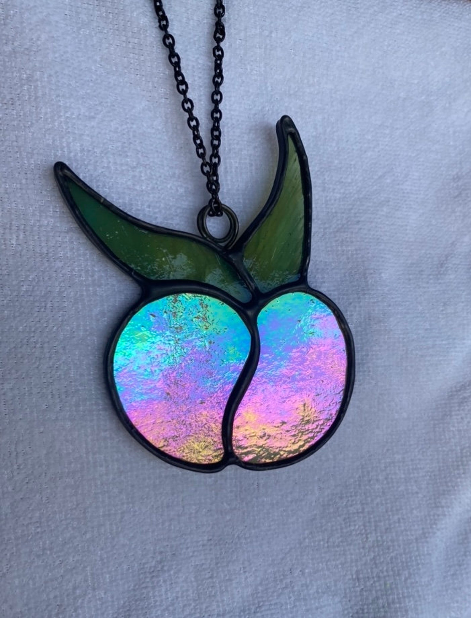 Juicy Peach Rainbow Iridescent Stained Glass Ornament - Etsy