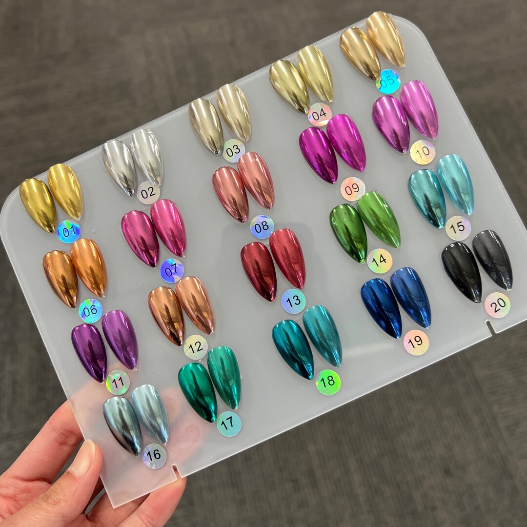 Set 20 Colors Chrome Powder Pigment for Nail Design Solid Chrome Powder ...