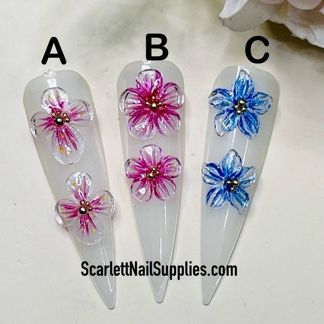 4 Pieces Clear Pink 3D Gel Flowers for Nail Decoration - Etsy