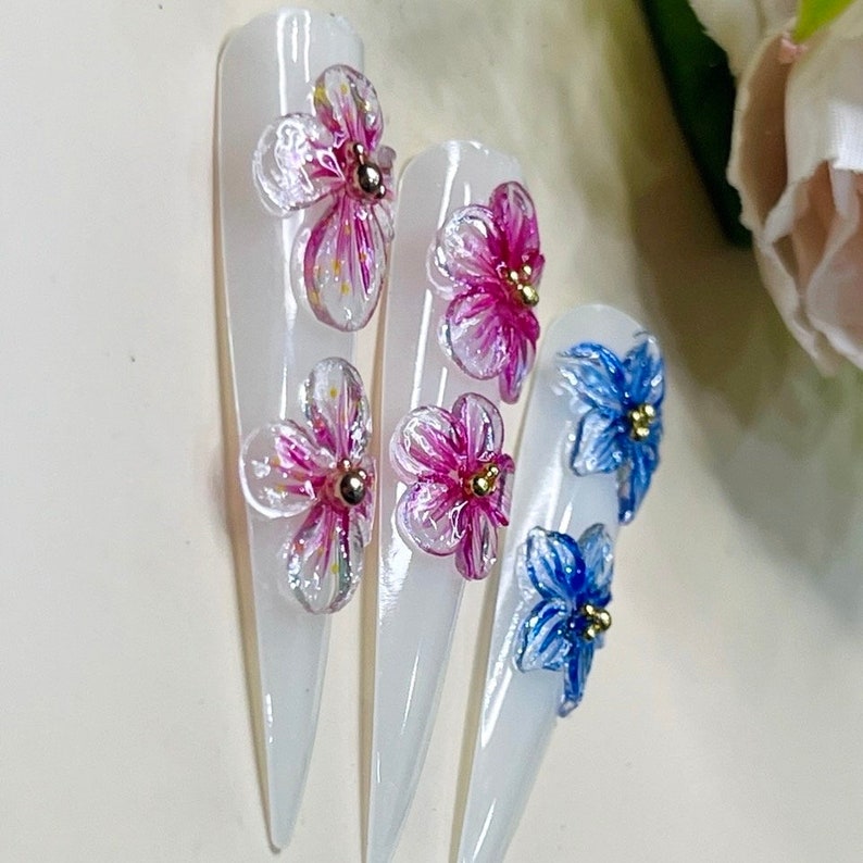 4 Pieces Clear Pink 3D Gel Flowers for Nail Decoration - Etsy