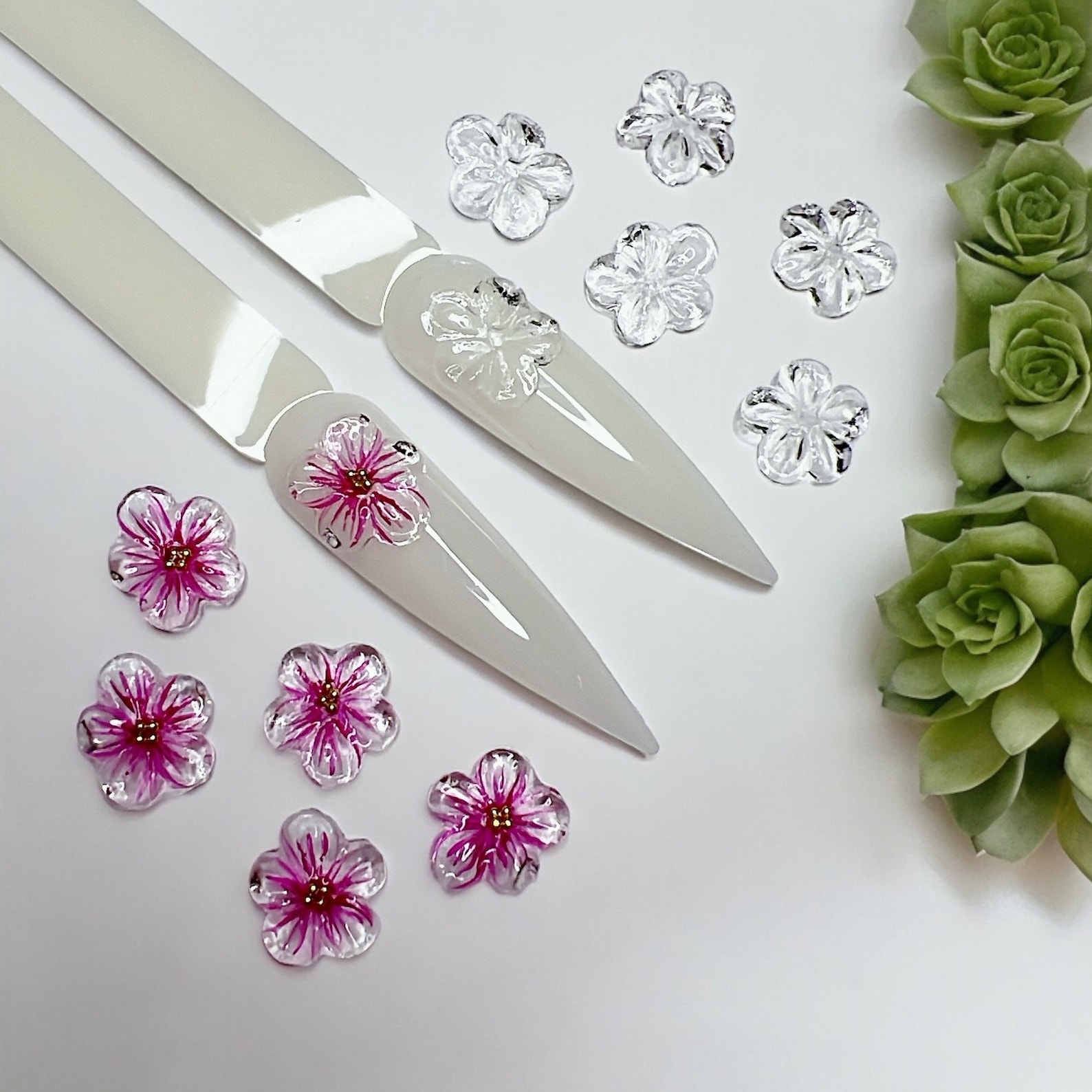 Handmade Clear/ Pink 3D Gel Flowers for Nail Decoration 4pcs - Etsy