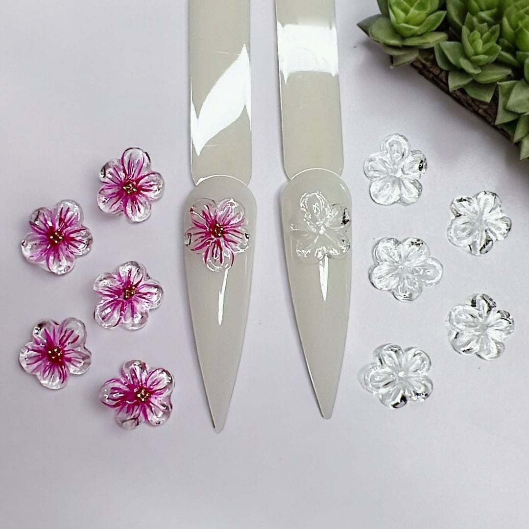 Handmade Clear/ Pink 3D Gel Flowers for Nail Decoration 4pcs - Etsy