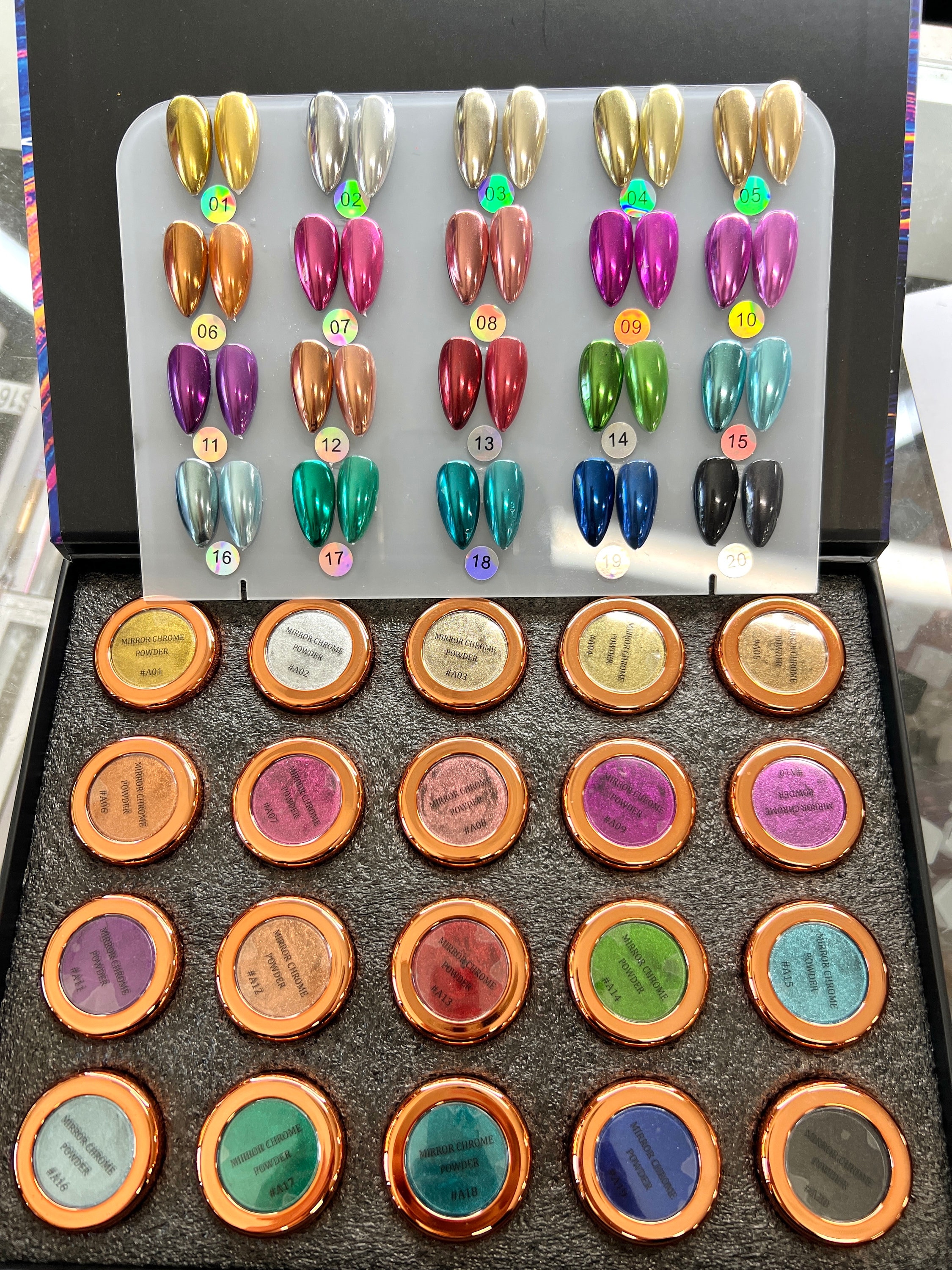 Set 20 Colors Chrome Powder Pigment for Nail Design Solid Chrome Powder ...