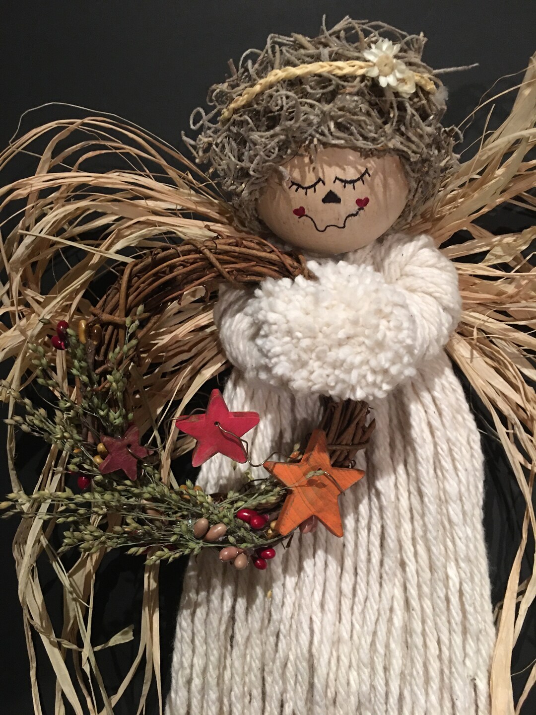 Personalized Rustic Angel Ornament: Handmade Cotton & Raffia Decor From ...