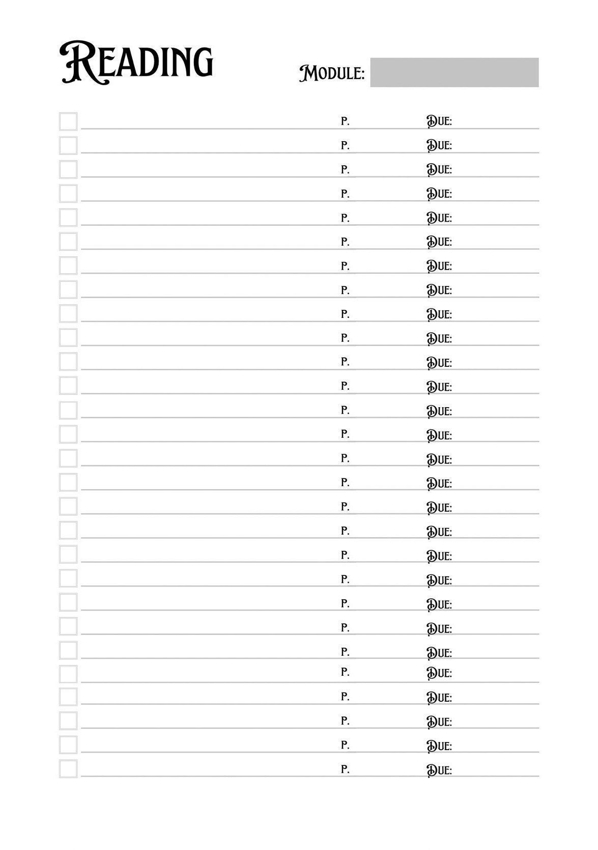Reading List Study Planner Template - Etsy