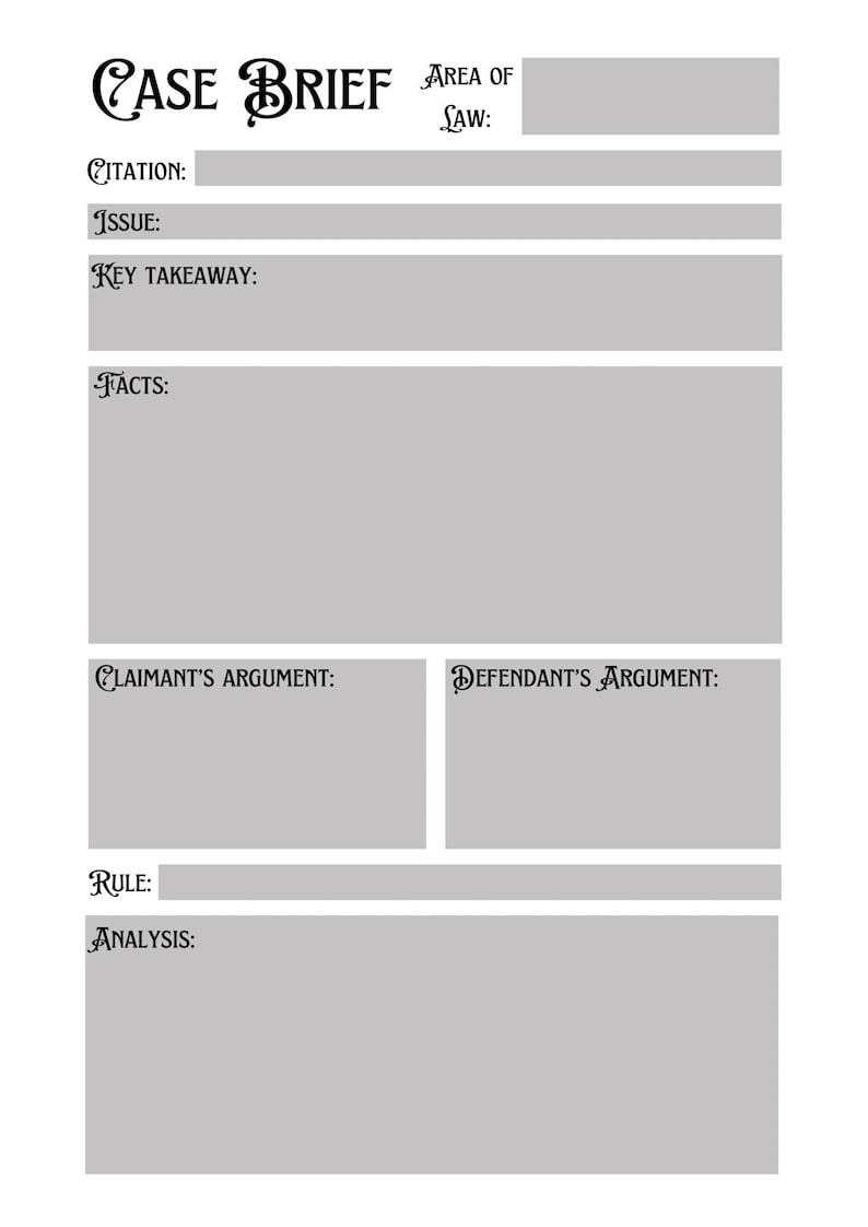 Case Brief Law School Student Notes Template - Etsy