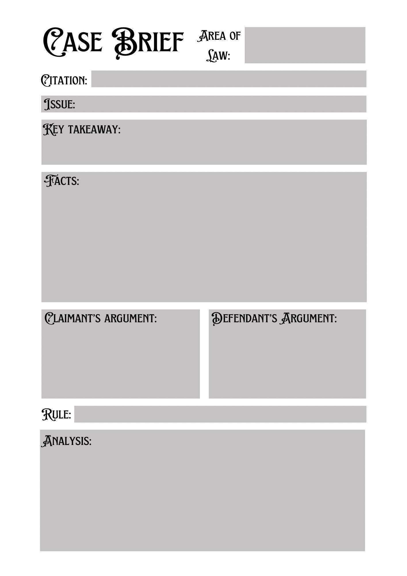 Case Brief Law School Student Notes Template - Etsy