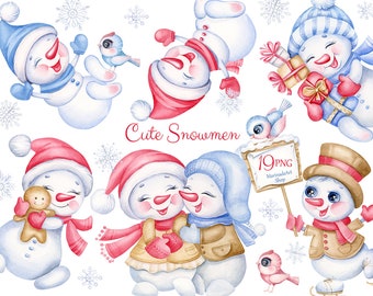 Christmas Snowmen Clipart - Etsy