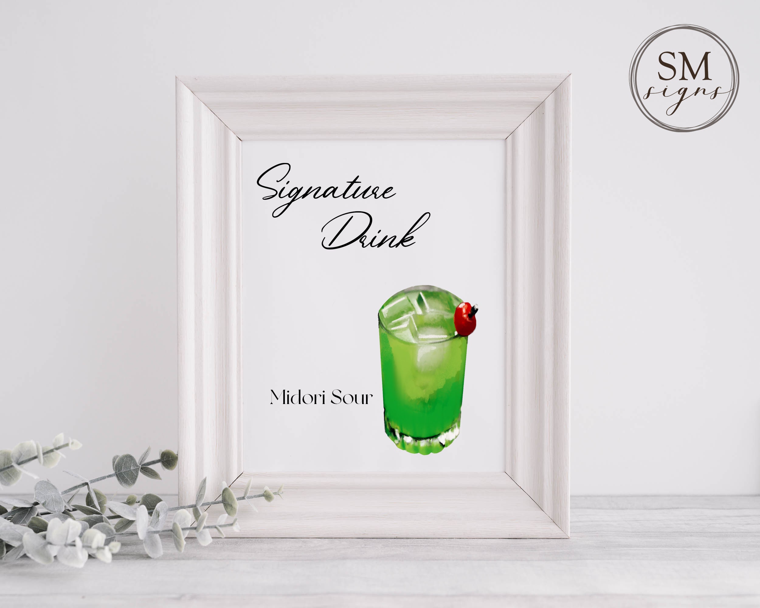 Midori Sour Cocktail | Digital Download, Cocktail Bar Sign Drawings ...