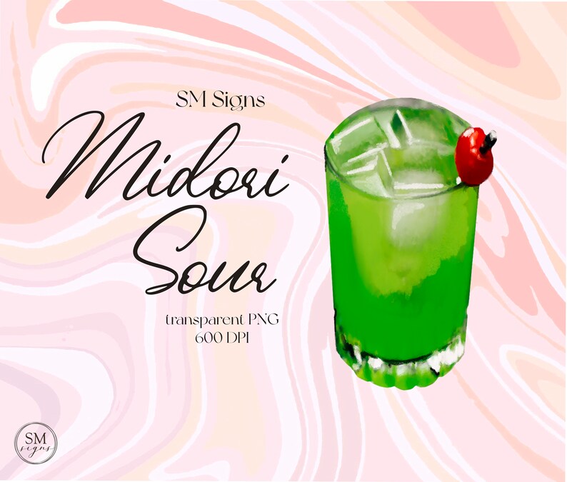 Midori Sour Cocktail | Digital Download, Cocktail Bar Sign Drawings ...