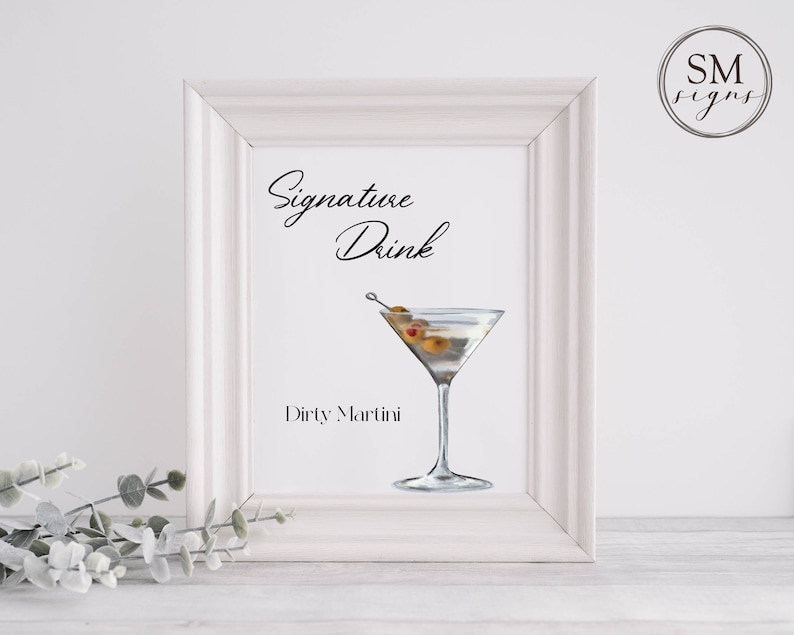 Dirty Martini Cocktail | Digital Download, Cocktail Bar Sign Drawings ...