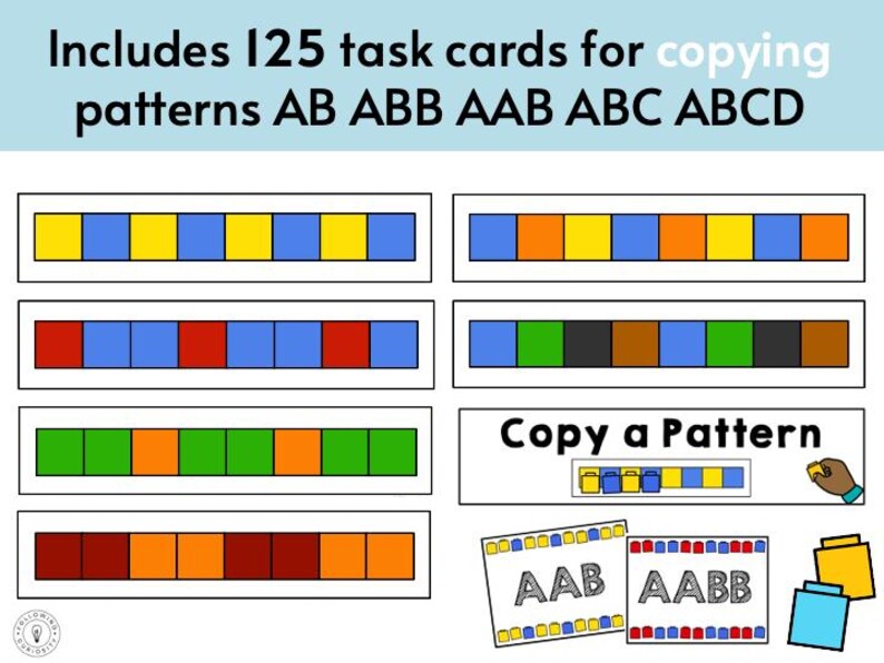 Repeating Pattern Center Activity | Pattern Task Cards With Unifix ...