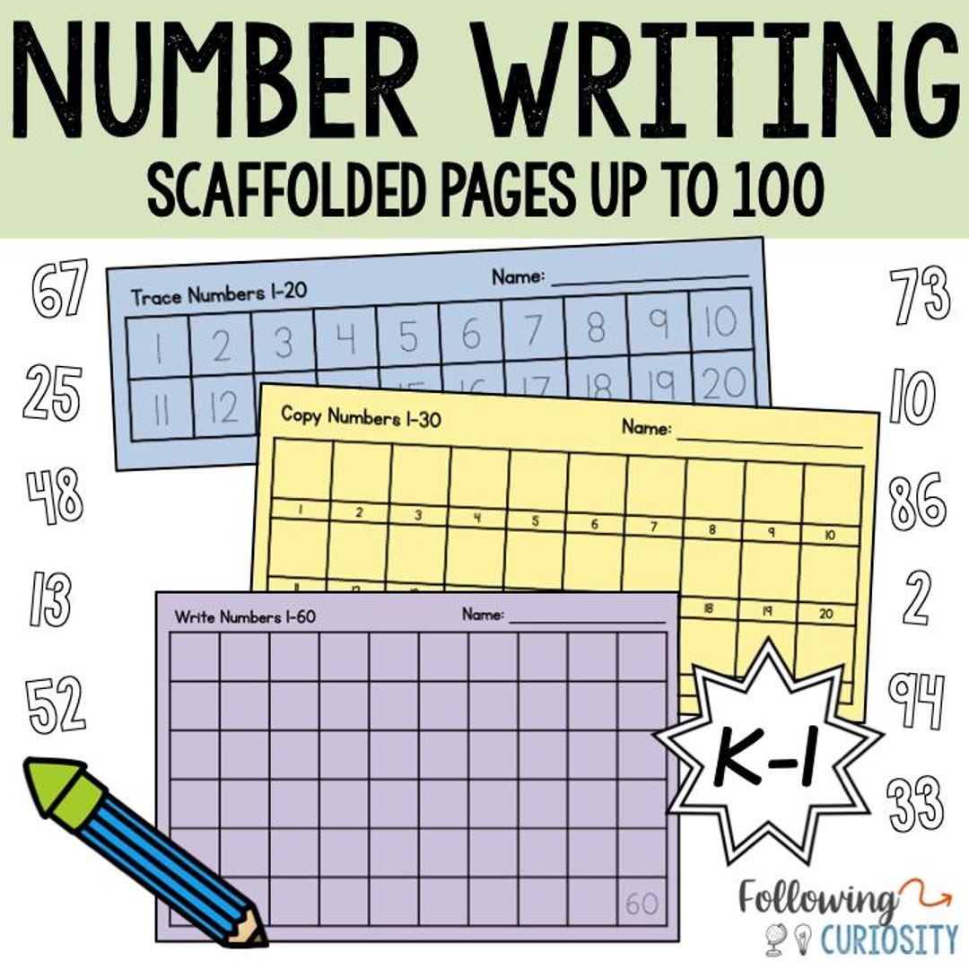 Number Writing to 100 Practice Pages: Kindergarten & 1st Grade Number ...