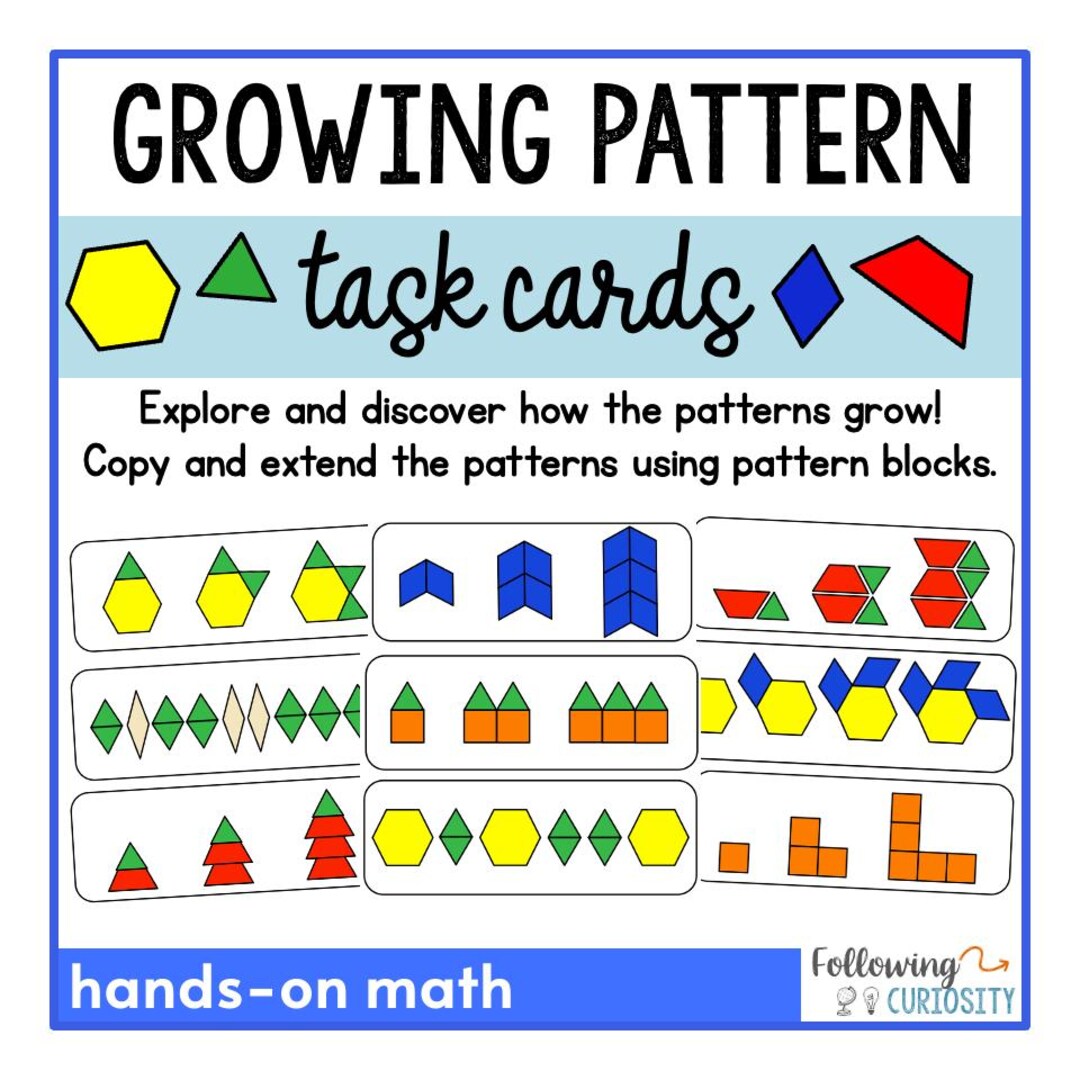 Growing Pattern Activities Pattern Math Center Pattern Block Task Cards ...
