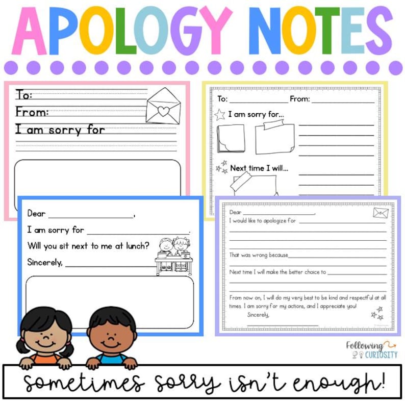 Kids Apology Letter Printable | Apology Note Template From Child | How ...