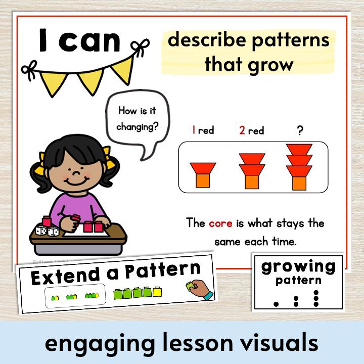 Growing Pattern Task Cards: Pattern Block Math Center Activity (digital ...