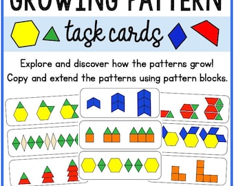 Growing Pattern Task Cards: Pattern Block Math Center Activity (digital ...