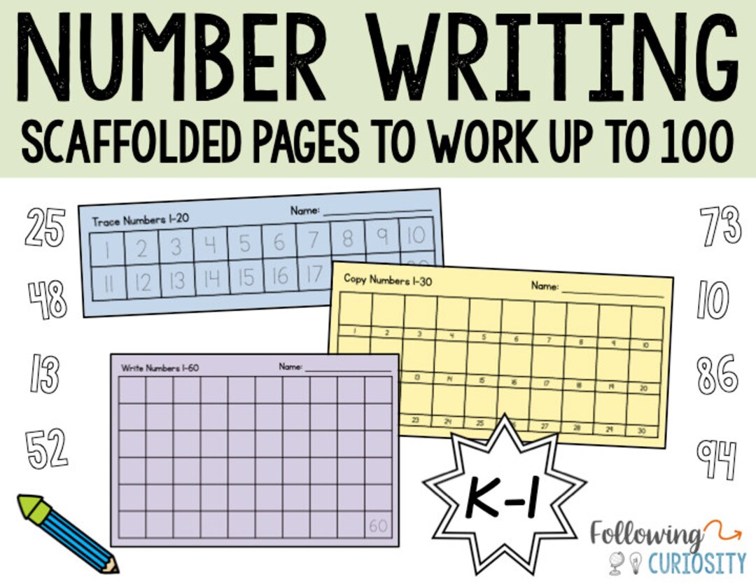 Number Writing to 100 Practice Pages: Kindergarten & 1st Grade Number ...