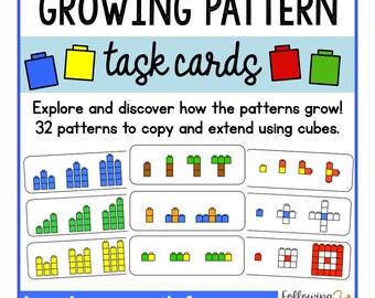 Growing Pattern Activities: Pattern Math Center | Growing Pattern Task Cards | Increasing ...