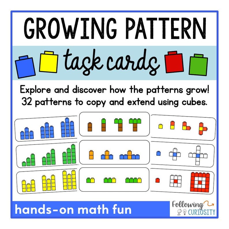 Growing Pattern Activities: Pattern Math Center | Growing Pattern Task ...