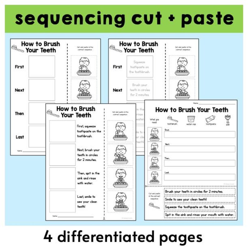 How to Brush Your Teeth Writing and Sequencing Activity With Pictures ...