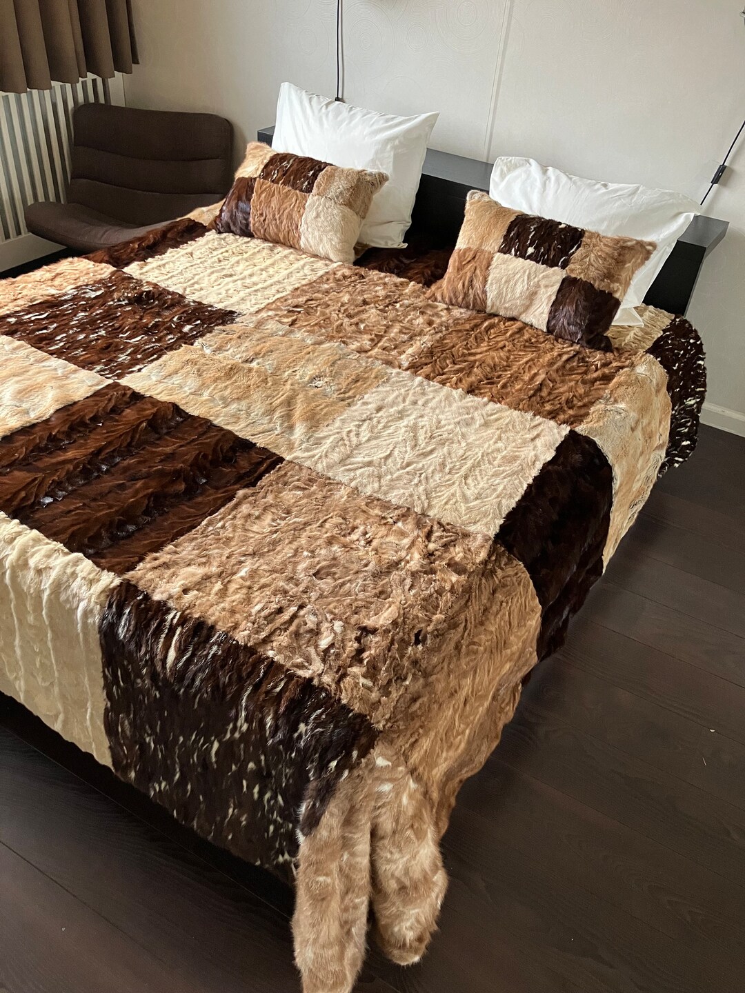 Recycled Real Fur Throw Blanket With 2 Matching Cushions - Etsy