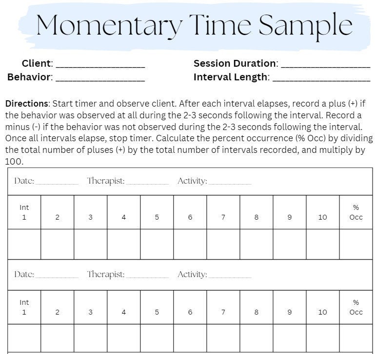 Momentary Time Sample Datasheet for Bcbas Special Educators - Etsy
