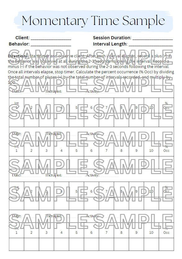 Momentary Time Sample Datasheet for Bcbas Special Educators - Etsy