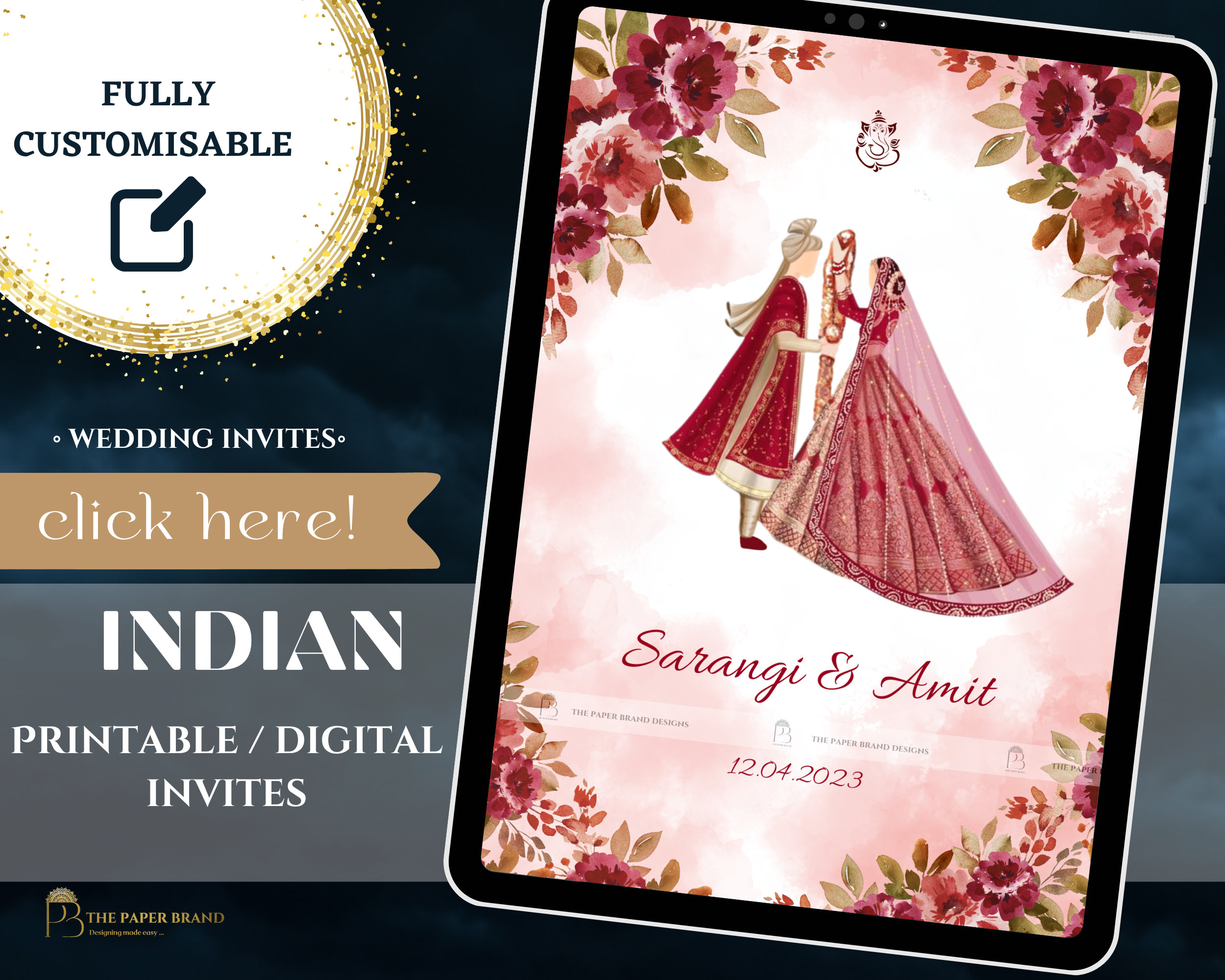 Indian Wedding Invite & as Digital Wedding Invites , Floral Indian ...
