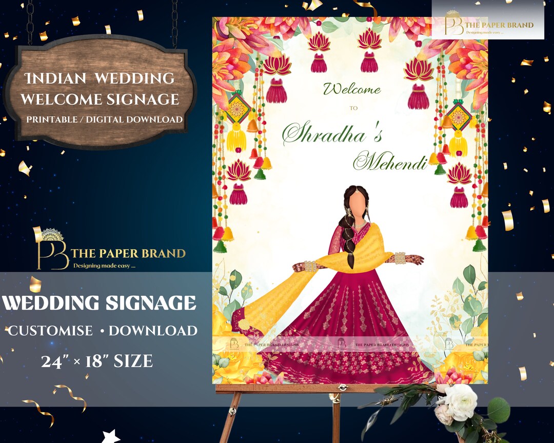 Mehndi Signs & Maiyaan Welcome Board as Mehendi as Indian Welcome ...